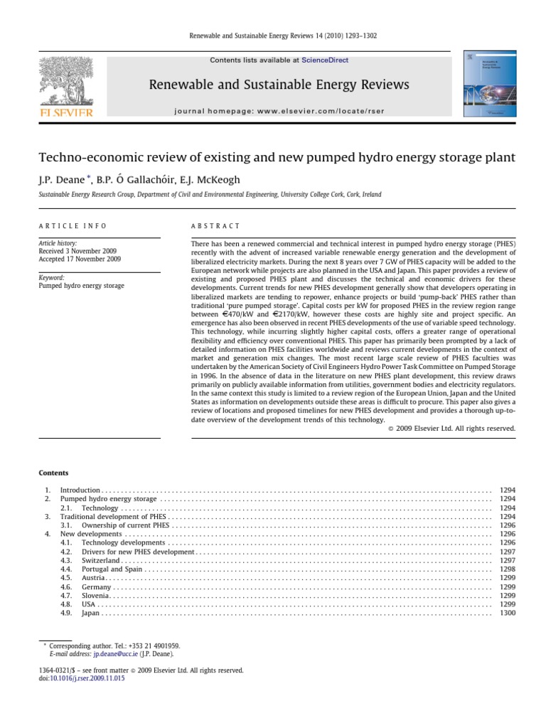 Deane.2009-RSER-Techno-economic Review of Existing and New Pumped Hydro ...
