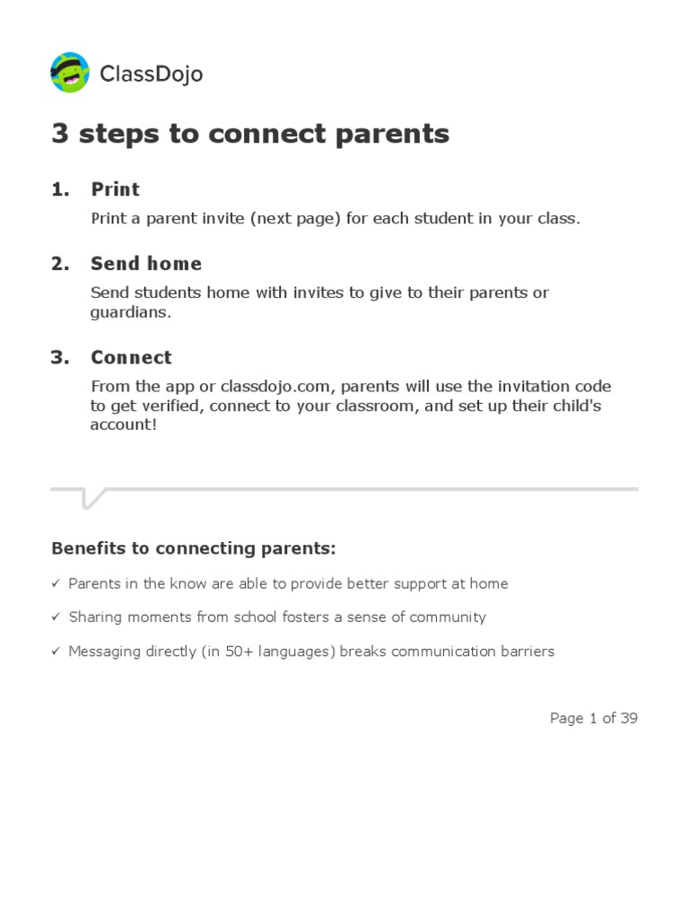 Connect Parents via ClassDojo Guide | PDF | Application Software ...