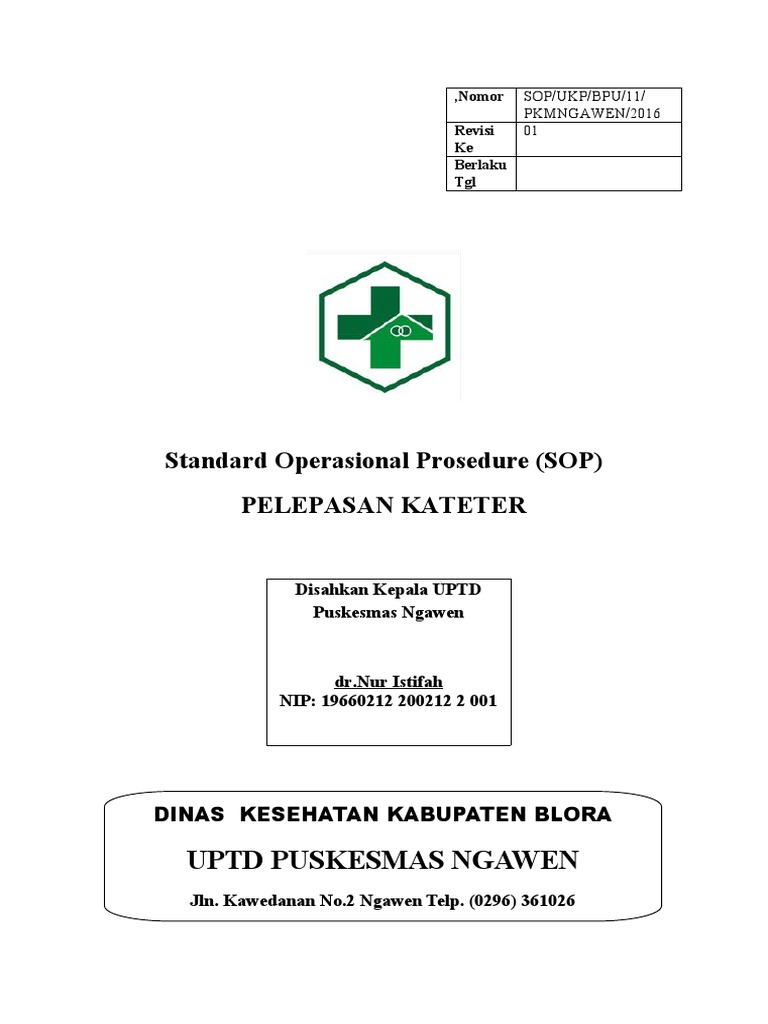 SOP Pelepasan Kateter di Puskesmas Ngawen | PDF