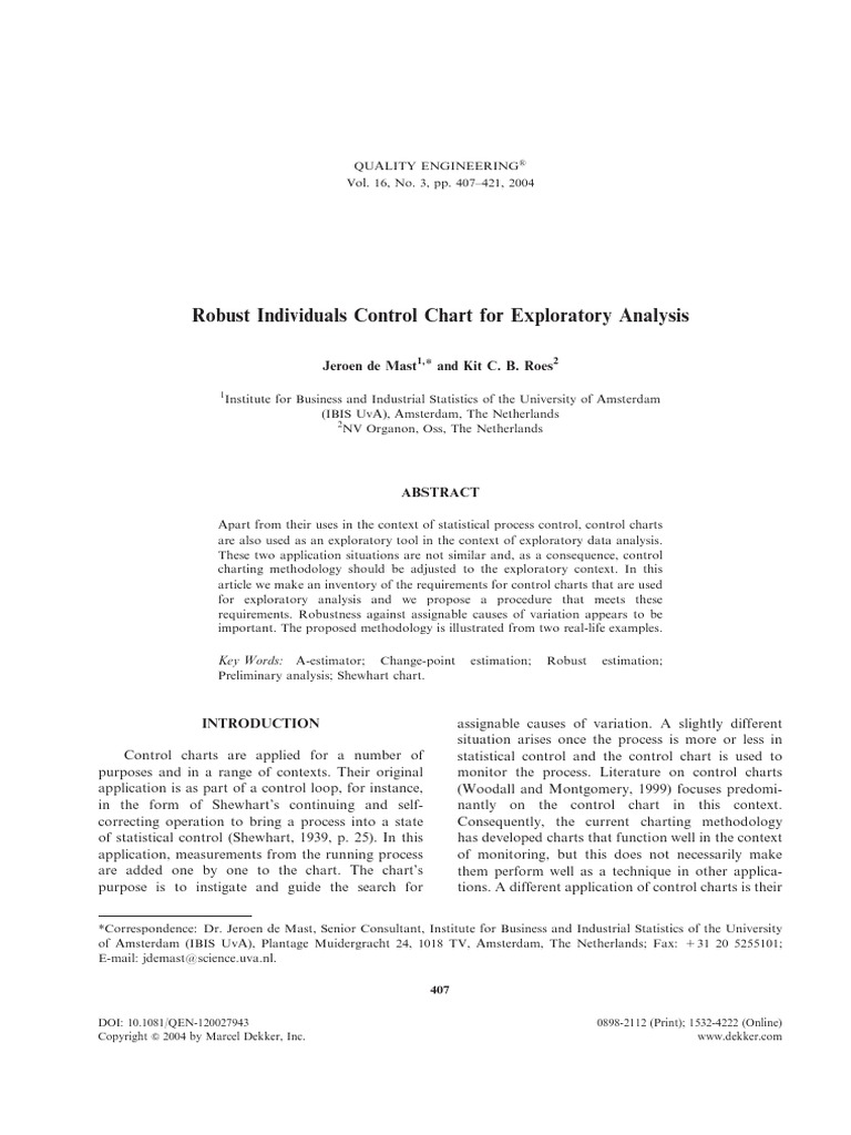 Robust Individuals Control Chart For Exploratory Analysis | PDF ...