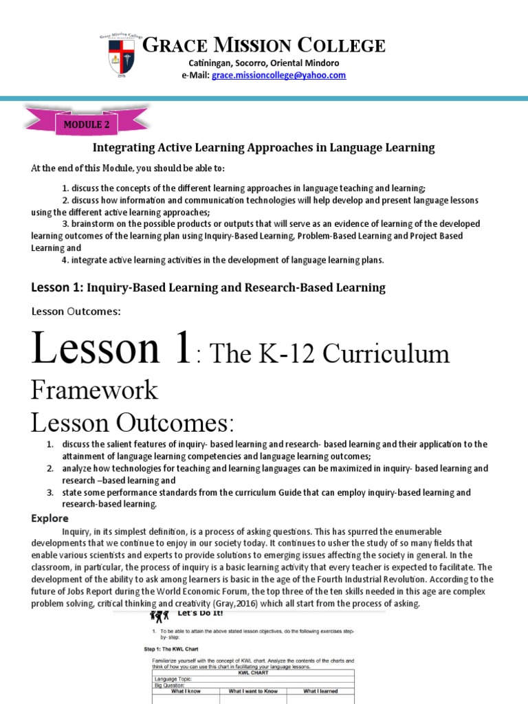 Module 2 Lesson 1 Inquiry Based Learning And Research Based Learning Pdf Inquiry Based