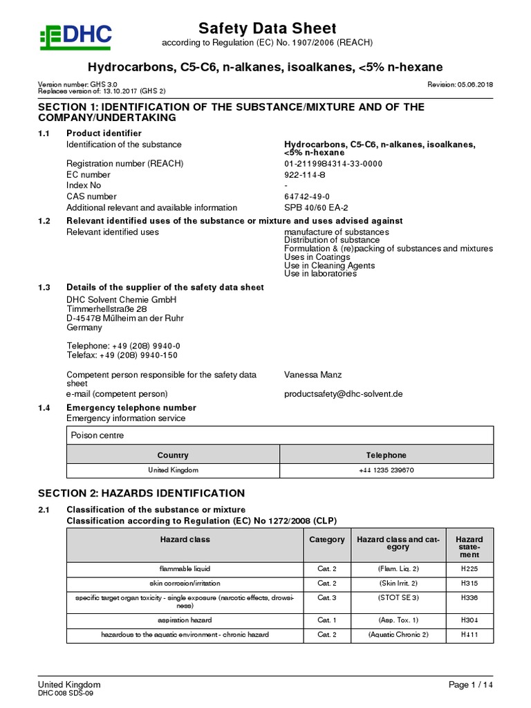 SDS - Hydrocarbons C5-C6 | PDF | Dangerous Goods | Toxicity