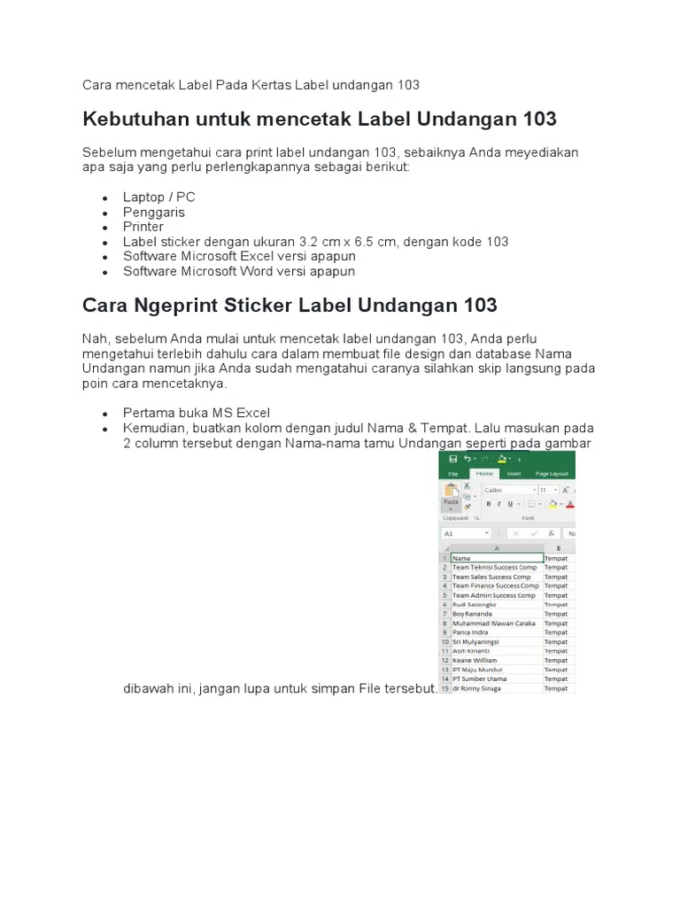 Cara Mencetak Label Pada Kertas Label Undangan 103 | PDF