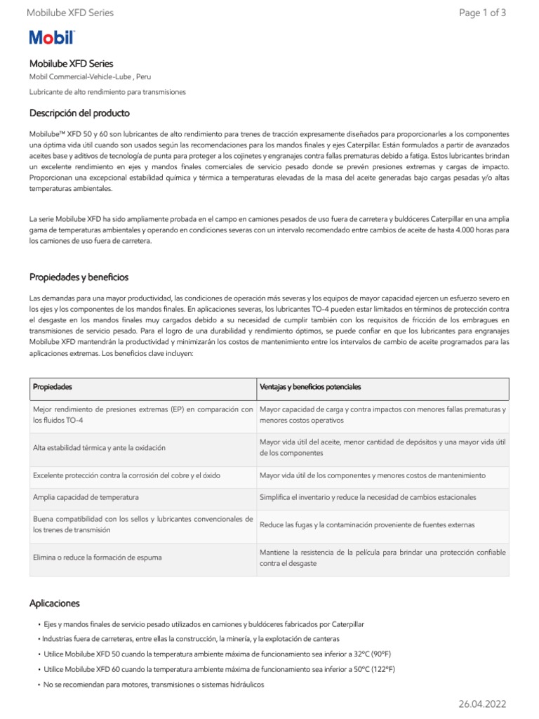 Mobilube XFD 60 | PDF | Lubricante | Engranaje
