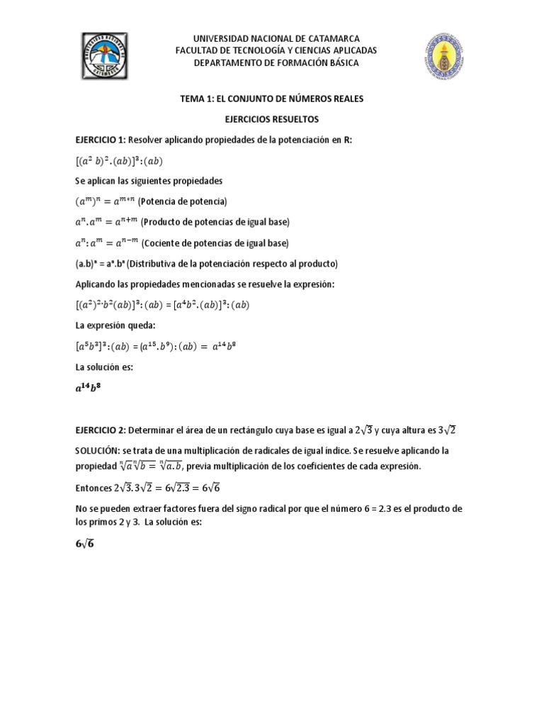 EJERCICIOS RESUELTOS Numeros Reales | PDF | Multiplicación | Exponenciación