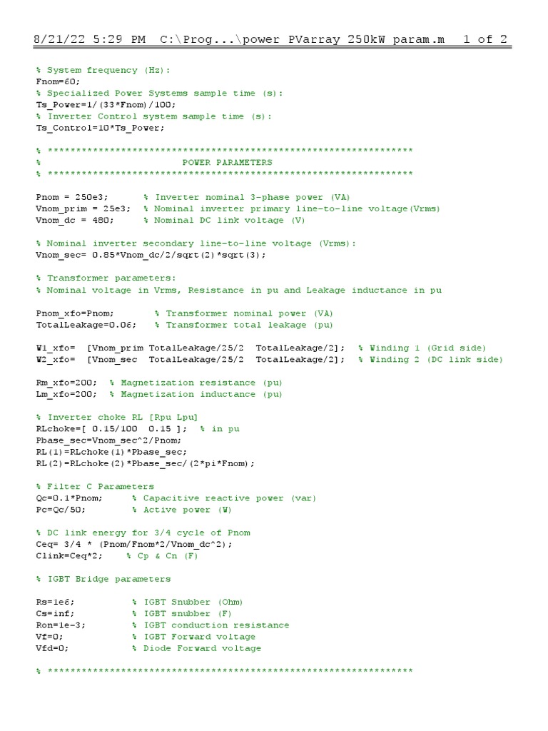 PV Array 250kW Parameter Overview | PDF | Transformer | Power Inverter