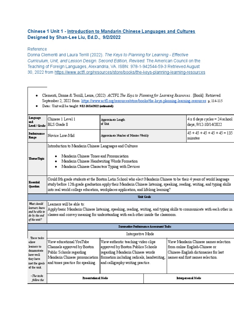 Chinese 1 Unit 1 - Introduction To Mandarin Chinese Languages and ...