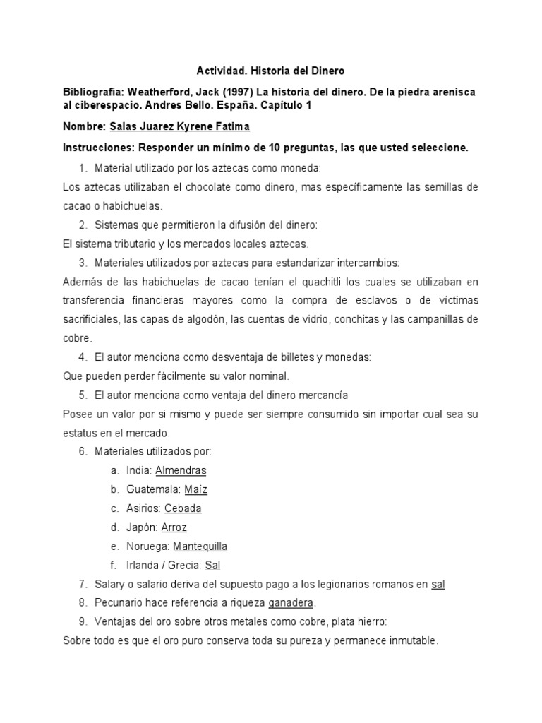 POLMON Actividad 1. Historia Del Dinero SR | PDF | Dinero | Moneda