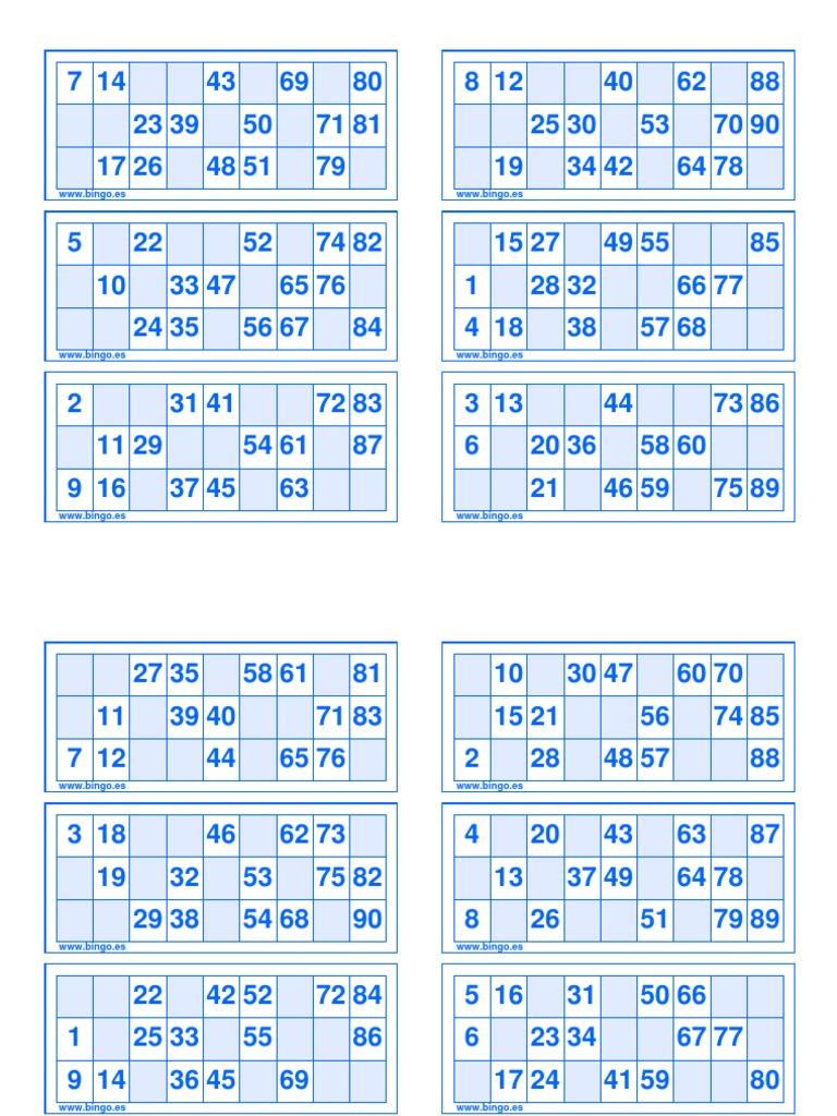 Cartones Bingo 90 Bolas 4 | PDF