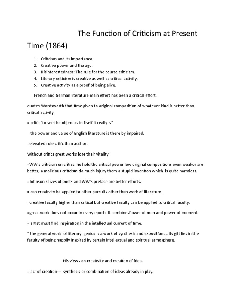 Arnold Function of Criticism Summary | PDF