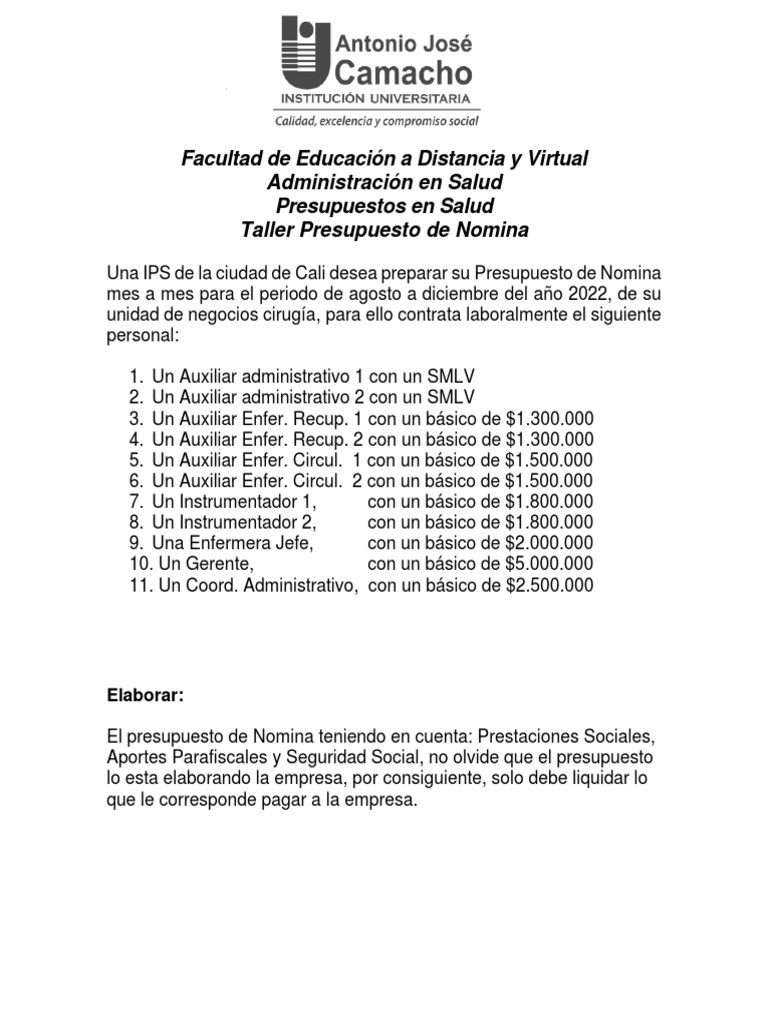 Taller Ppto. Nomina | PDF