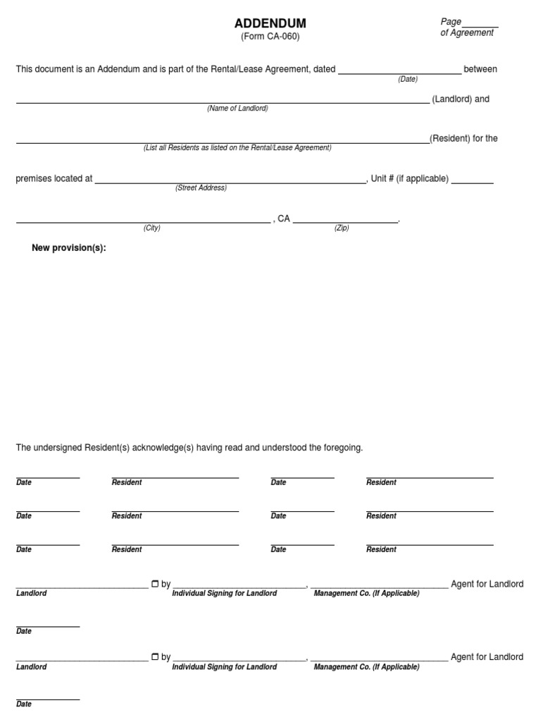 Addendum To Rental Agreement | PDF