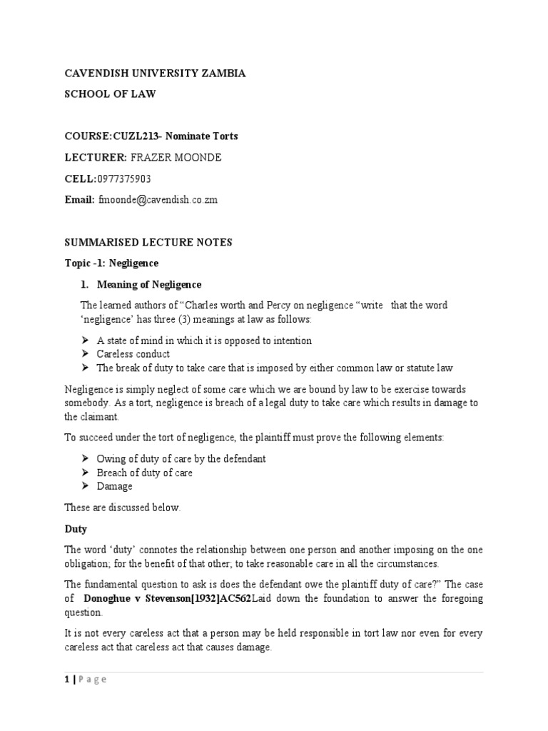 Cavendish University Zambia School of Law | Download Free PDF | Defamation | Negligence