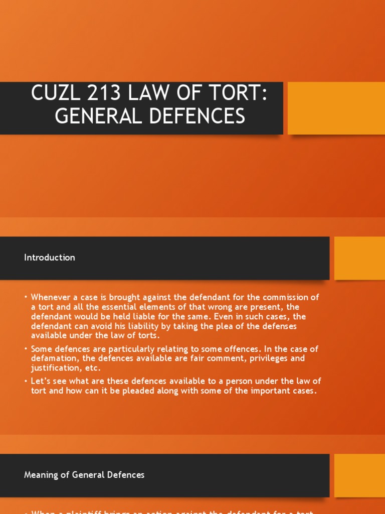 1 Law of Tort - General Defences in Tort | PDF | Tort | Legal Liability