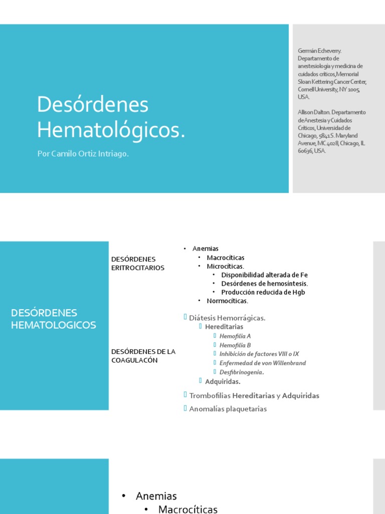 Desordenes Hematológicos | PDF | Coagulación | Medicina