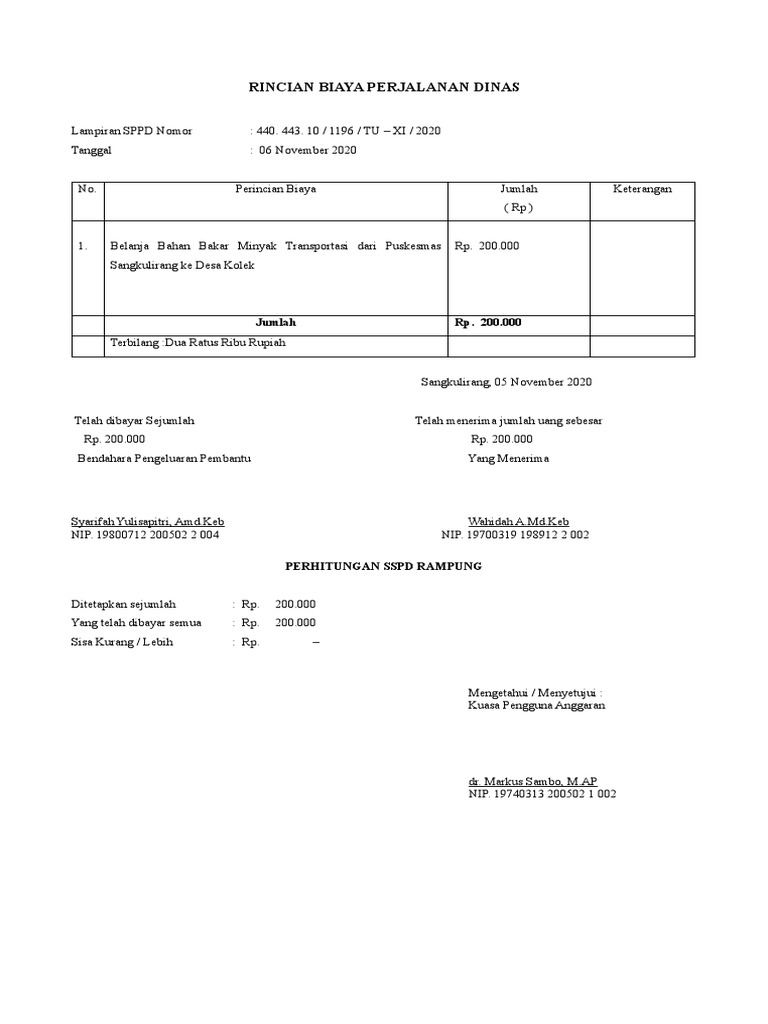 Rincian Biaya Perjalanan Dinas | PDF