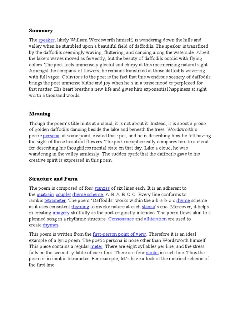 I Wandered Lonely Analysis | PDF | Poetry | Metre (Poetry)