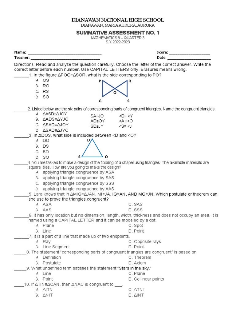 1st Summative Math 8 (Q3) | PDF | Mathematics | Geometry