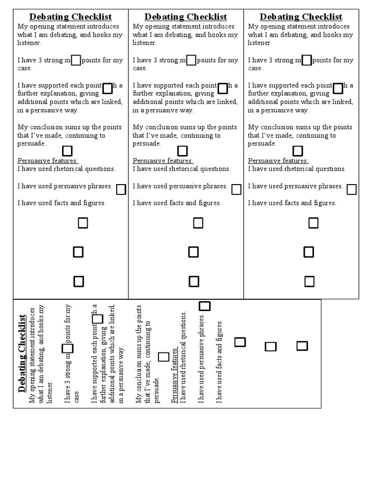 Debating Checklist | PDF | Rhetoric | Persuasion