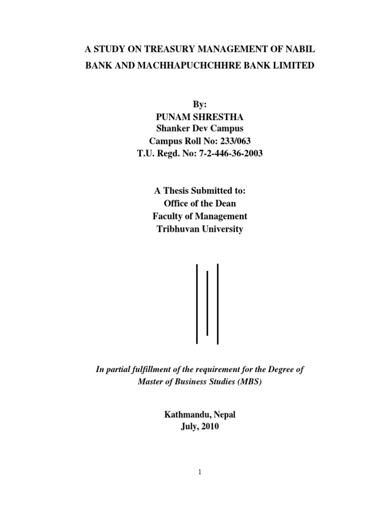 Thesis On Treasury Management | PDF | Financial Risk | Banks