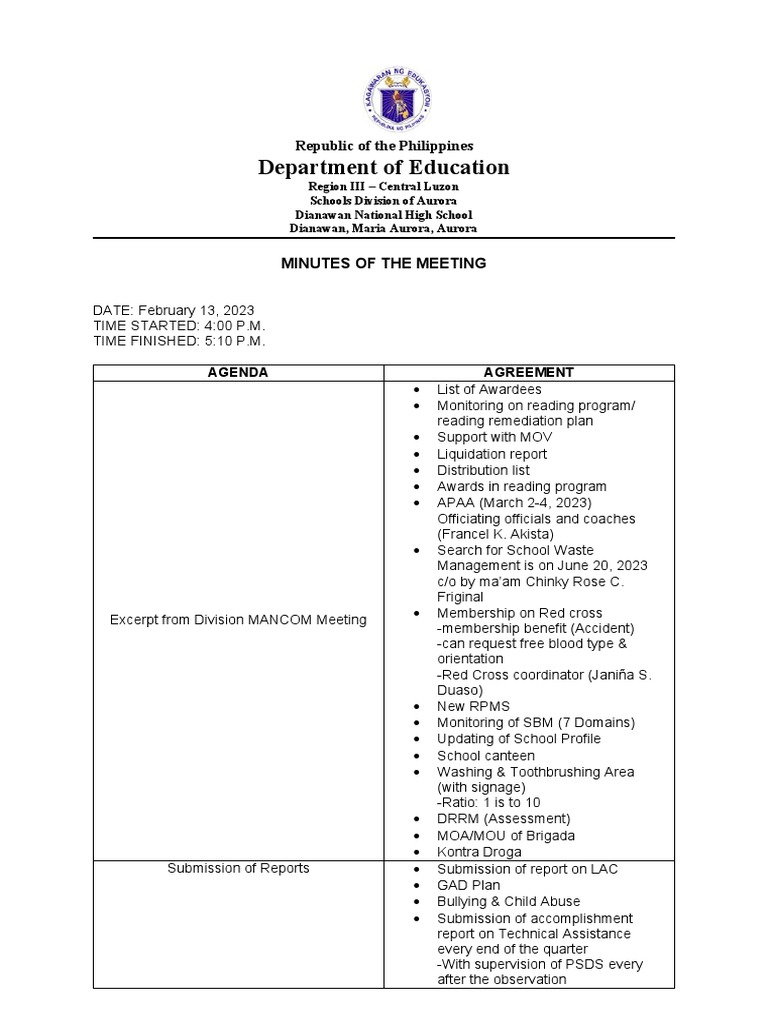 Minutes of The Meeting (02-13-2023) | PDF Minutes of The Meeting (02-13-2023) | PDF