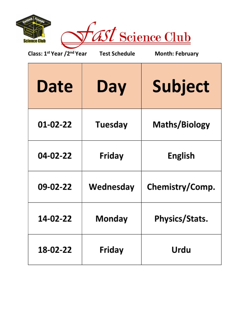 FSC February Test Schedule 2022 | PDF