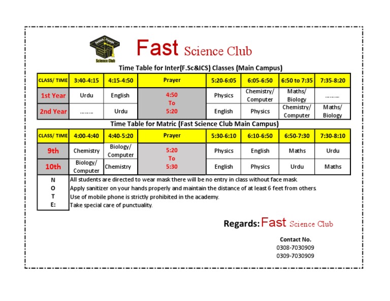 New Time Table (FSC) | PDF