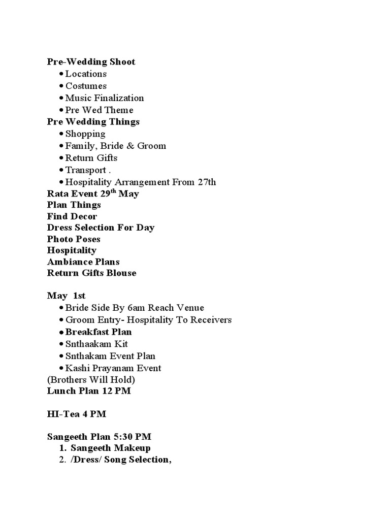 Pre Wed Plan | PDF