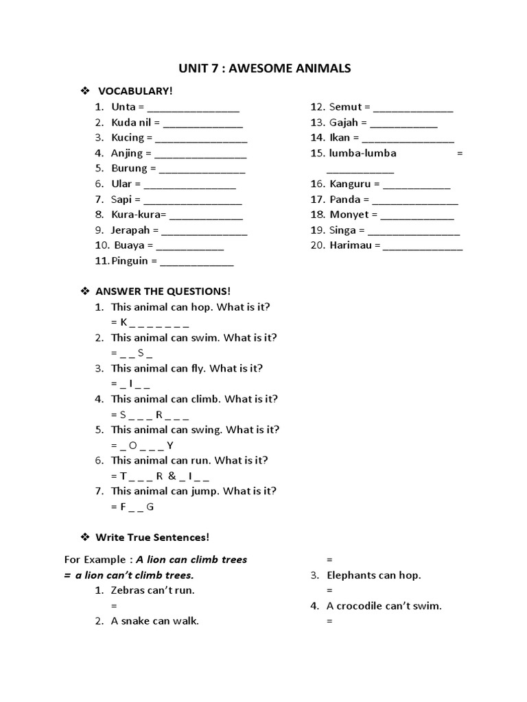 Animals Unit for 2nd Grade English | PDF | Mammals | Organisms