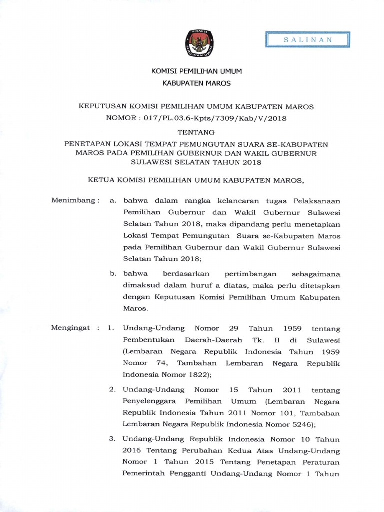 Penetapan Lokasi TPS Se Kab. Maros | PDF