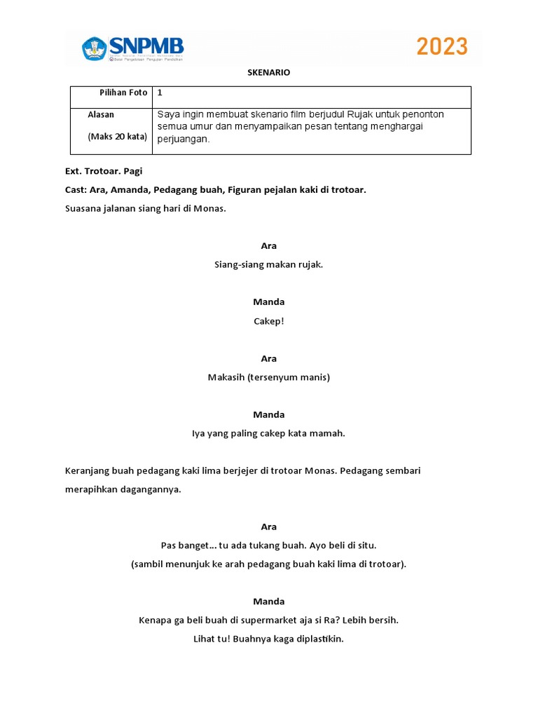 03 Template Lembar Kerja Penyusunan Skenario (Porto Ftv 2023) | PDF