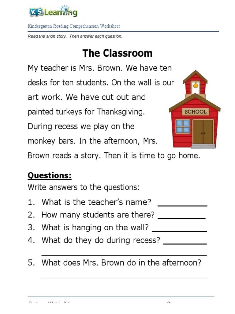 Kindergarten Story with Comprehension Questions | PDF | Language Arts ...
