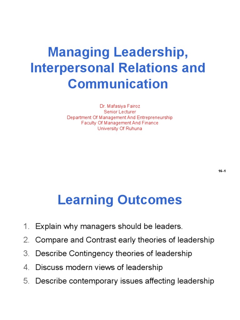 Leadership Interpersonal Relations and Communication | PDF | Leadership ...