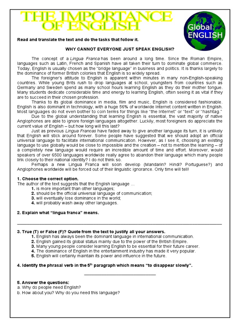 reading - importance-of-english | PDF | English Language | Human Communication