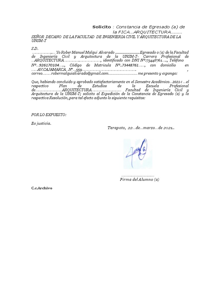 Solicitud Dirigida Al Decano | PDF