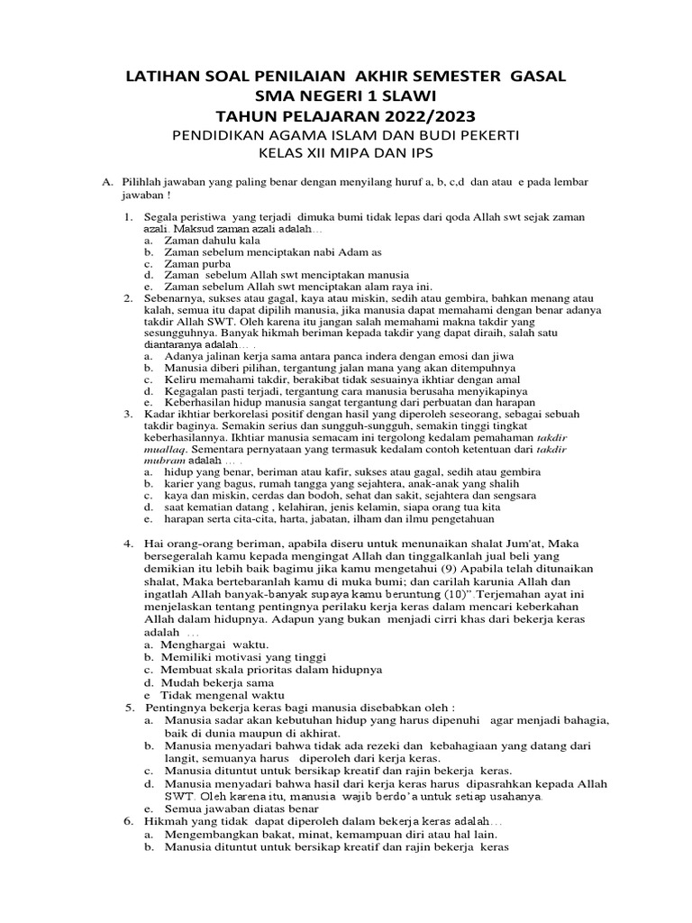 Xii Latihan Soal Pas Gasal | PDF | Karier & Perkembangan | Kesehatan Holistik