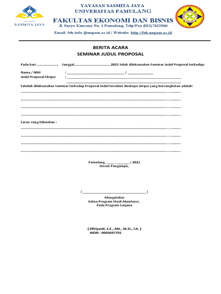 Berita Acara Seminar Proposal Unpam | PDF | Bisnis