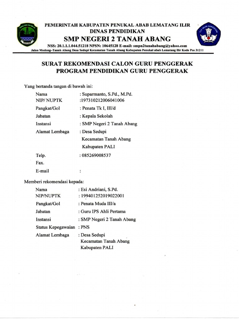 Surat Rekomendasi CGP Esi | PDF