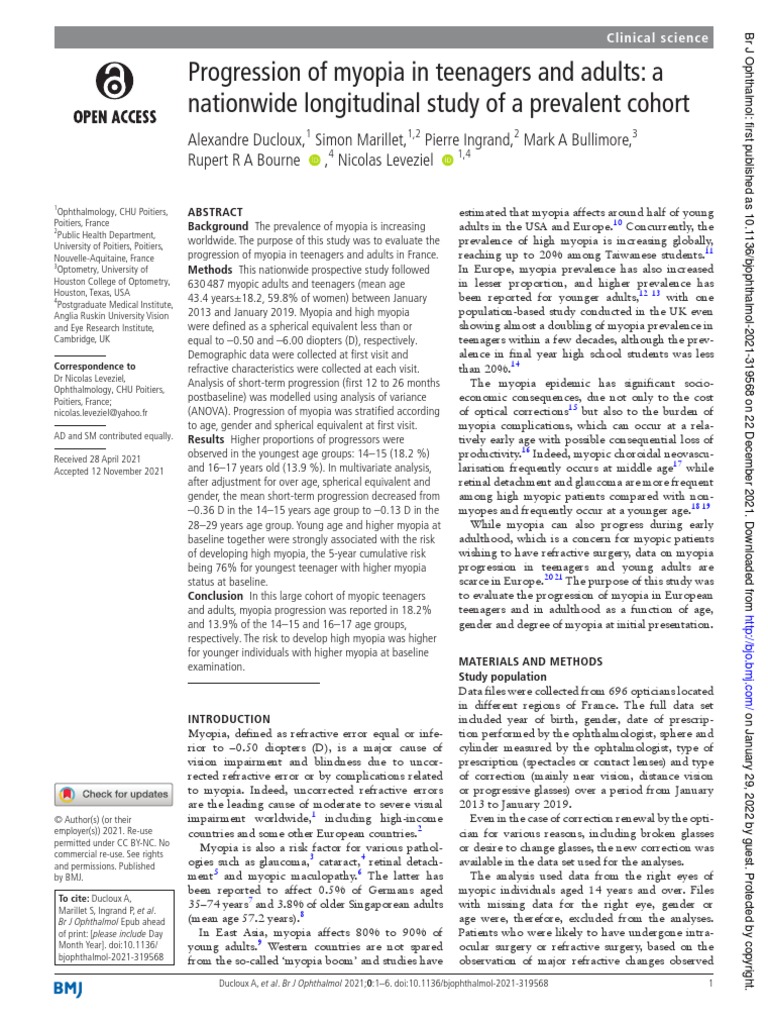 Progression of Myopia in Teenagers and Adults: A Nationwide ...