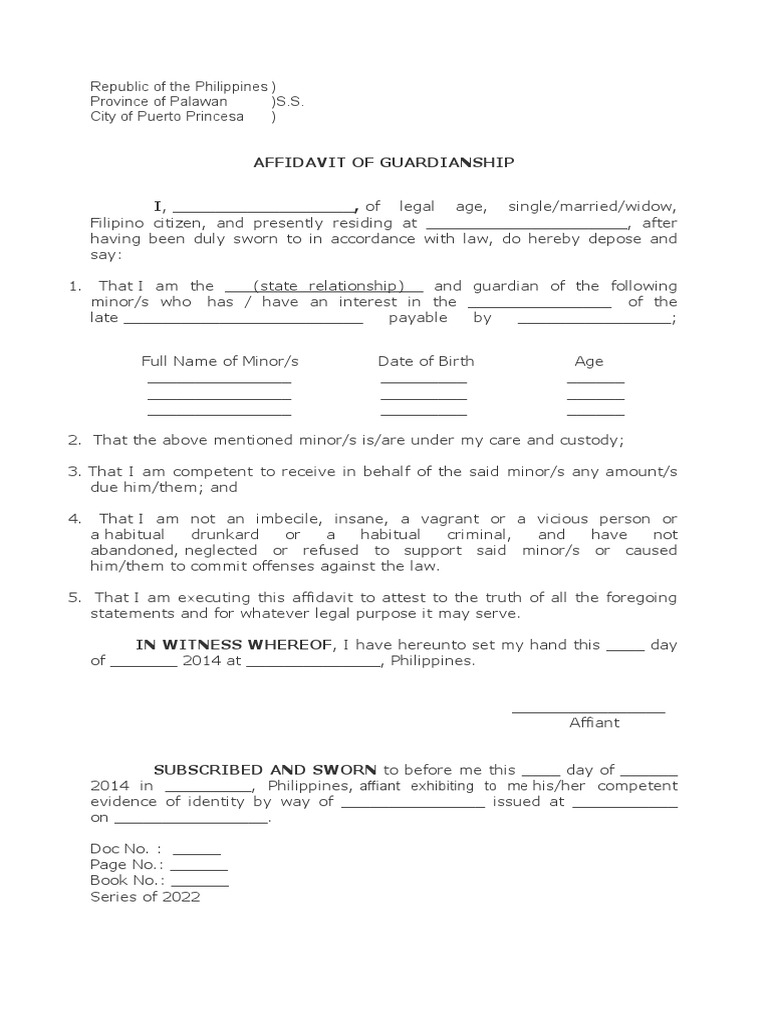 Affidavit of Guardianship | PDF | Law | Wellness