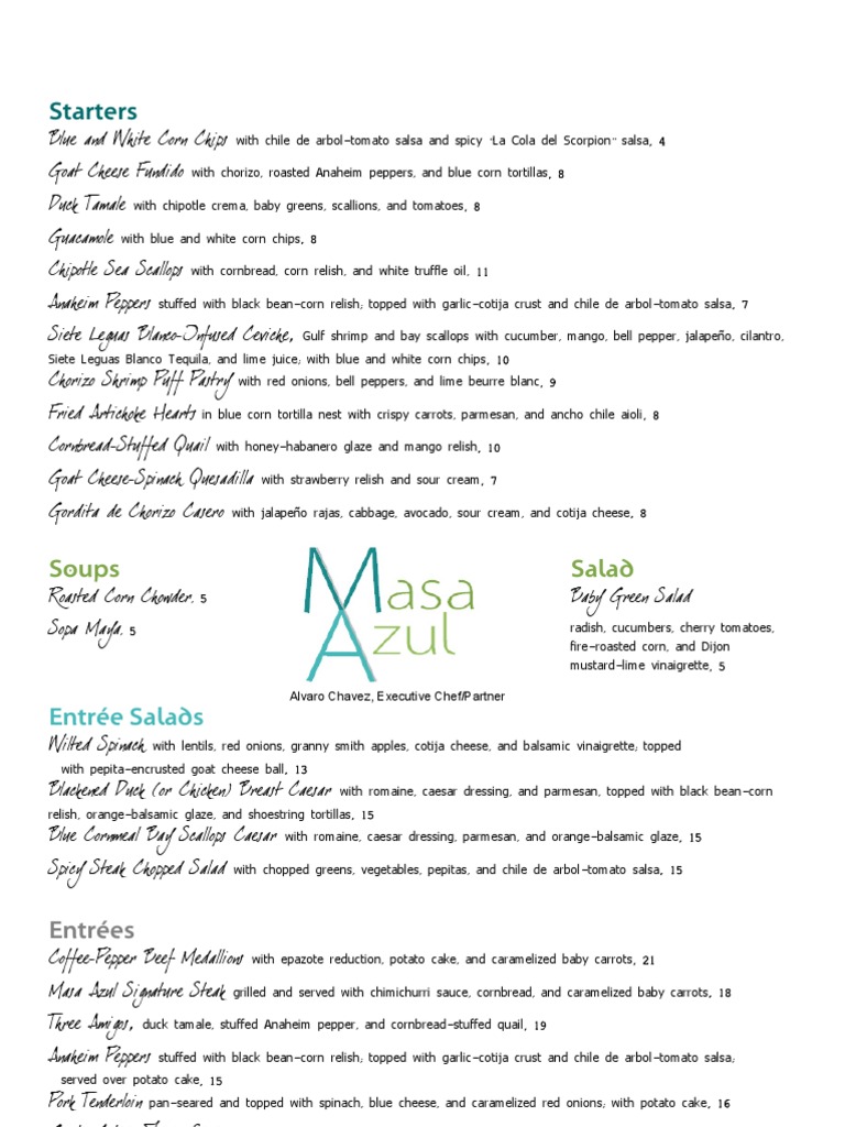 Azul Menu | PDF | Salad | Foods