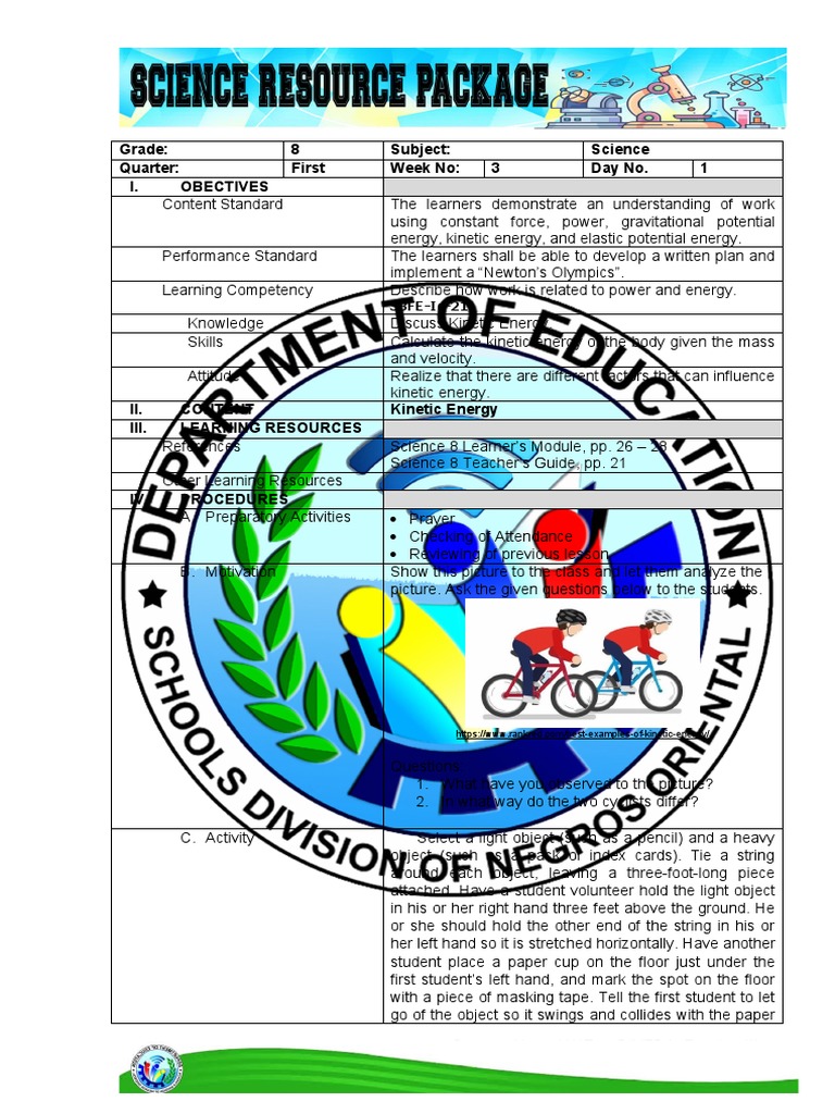 Kinetic Energy Lesson Plan for Grade 8 | PDF | Kinetic Energy | Light