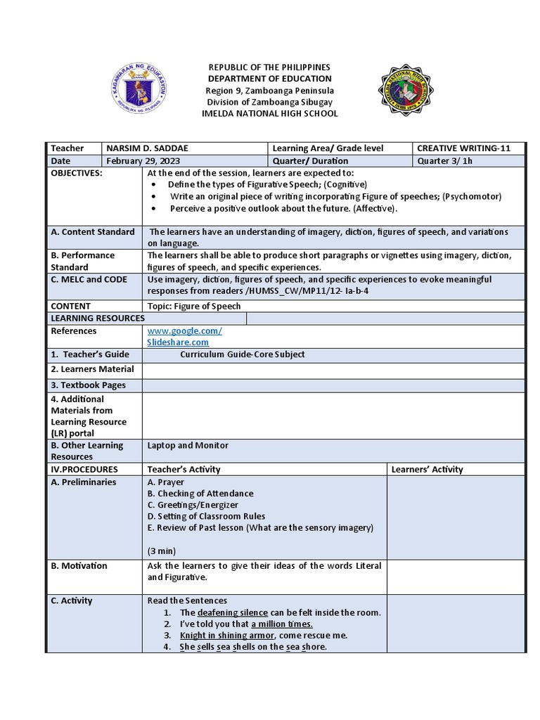 Creative Writing Lesson Plan | PDF | Learning | Poetry