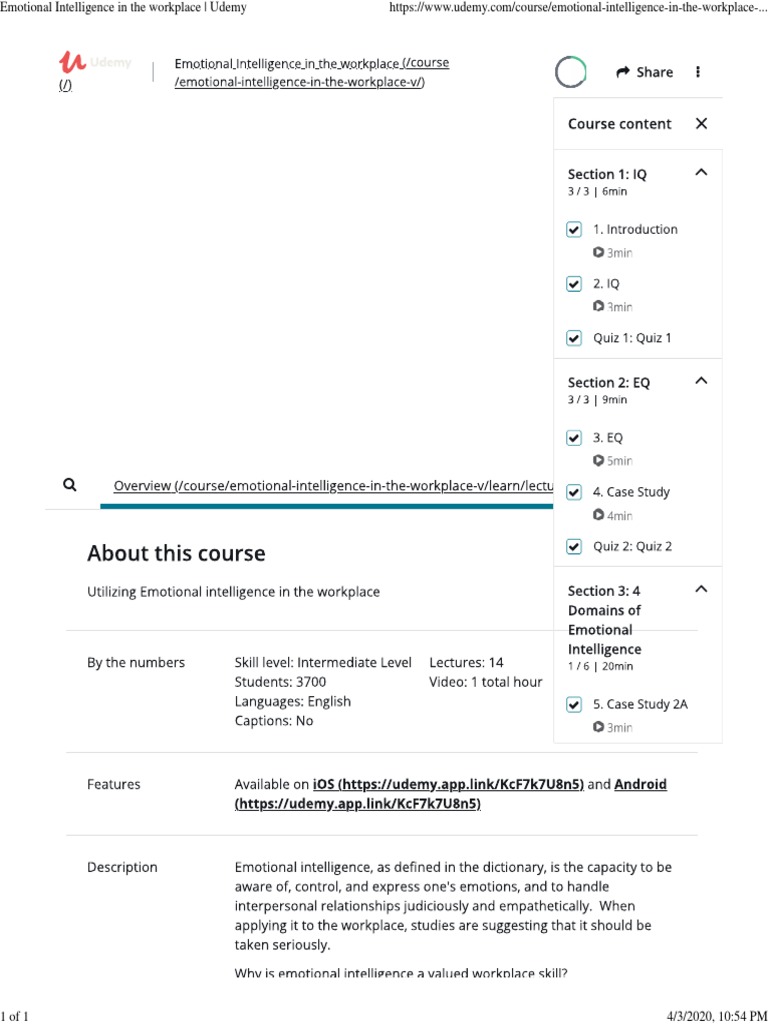 Emotional Intelligence in The Workplace - Udemy | PDF | Computers
