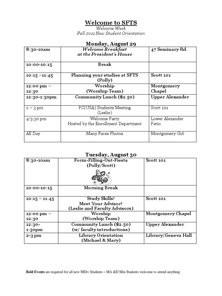 Welcome Week Schedule 2011 08 18 FINAL | PDF