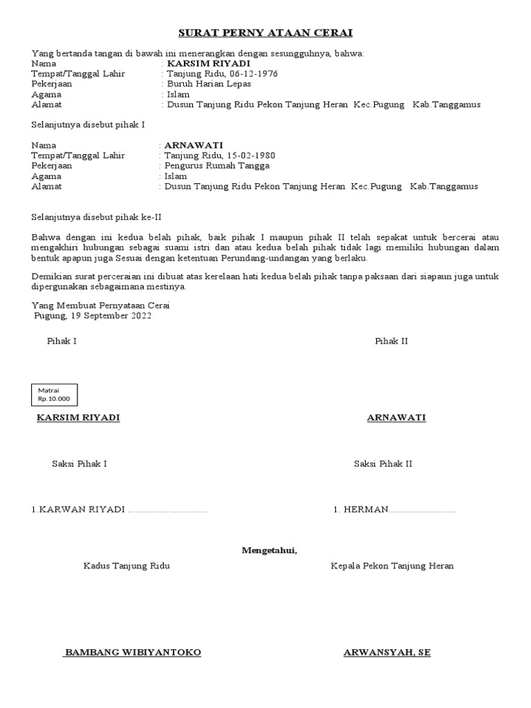 CONTOH-SURAT-CERAI- | PDF