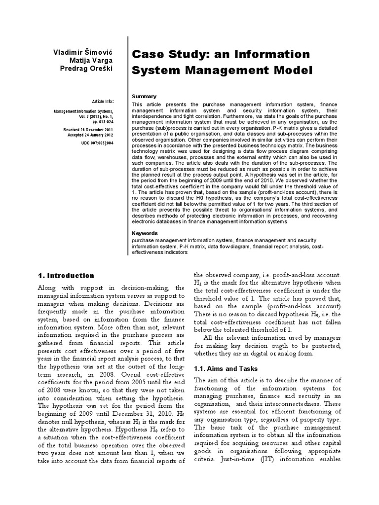 Case Study An Information System Managem | PDF | Information | System