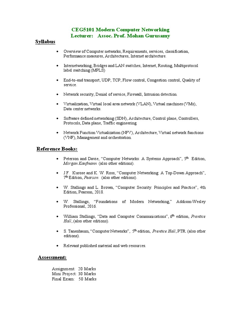 Modern Computer Networking Syllabus | PDF