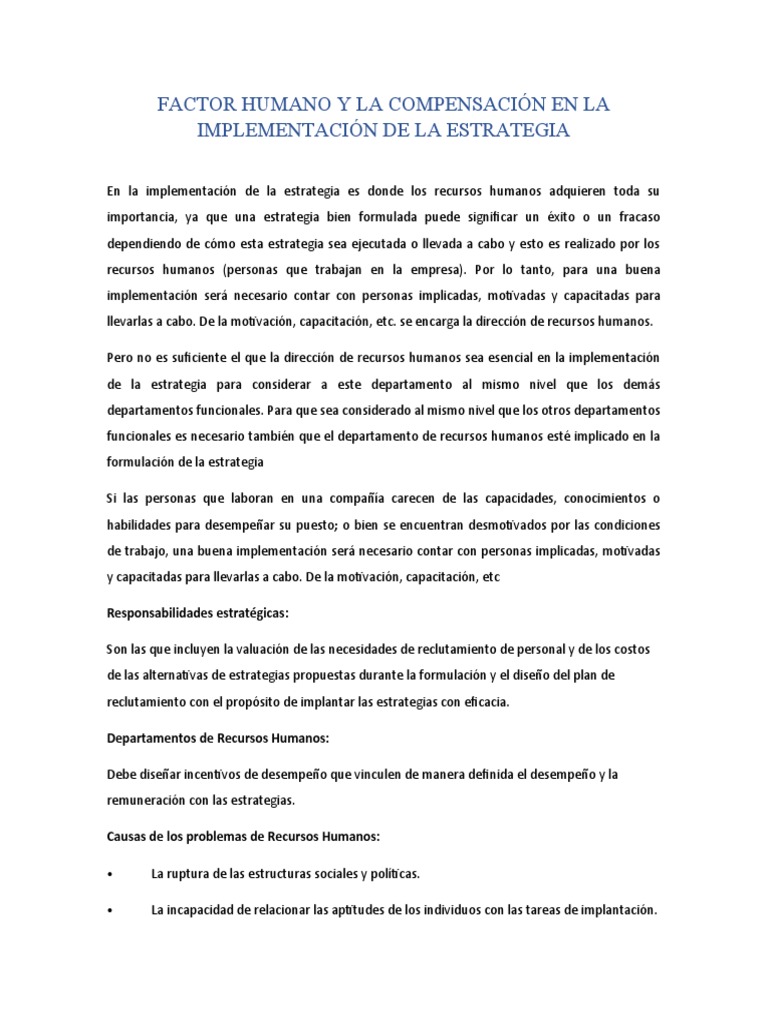 Factor Humano y La Compensación en La Implementación de La Estrategia | PDF | Gestión de ...