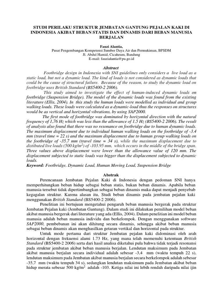 Studi Perilaku Struktur Jembatan Gantung Pejalan Kaki Di Indonesia ...